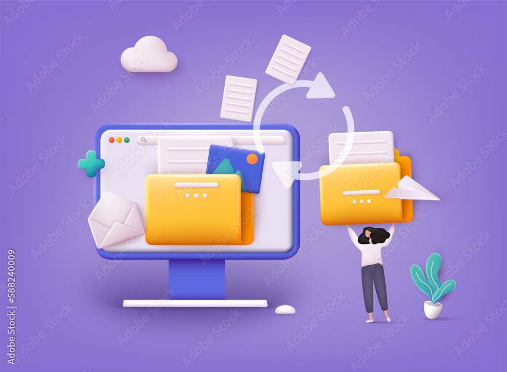 Transfer file of data between folder. Transmission of document. Backup ...