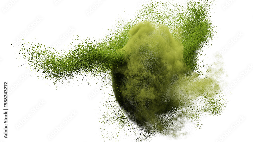 green particles flying, colored powder in the air, isolated on ...