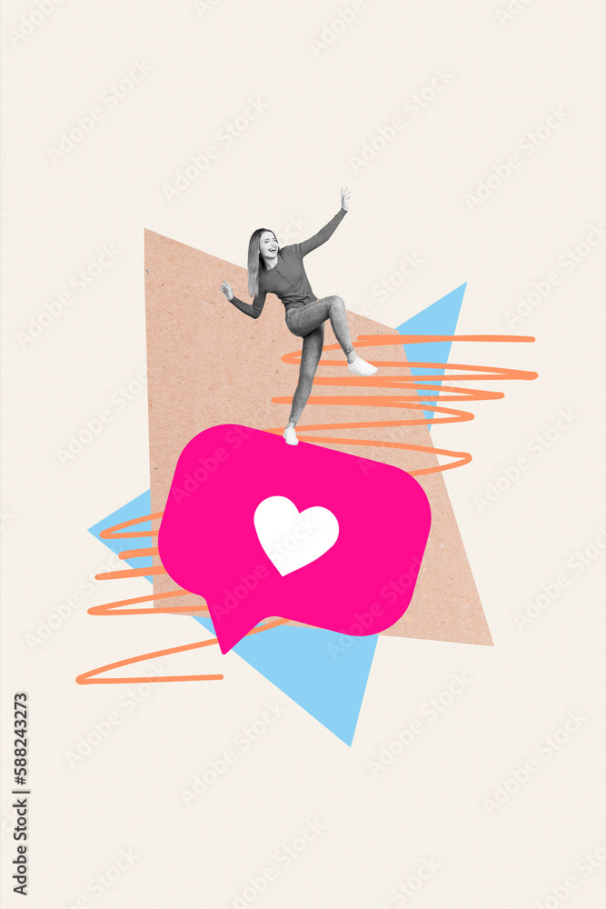 Vertical photo collage illustration of cheerful beautiful funny young ...