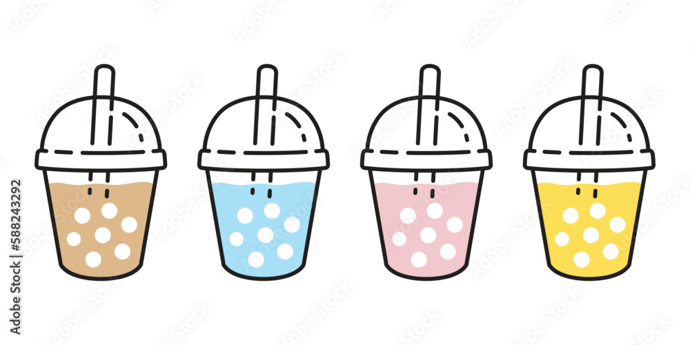 Boba tea vector bubble milk tea icon logo drink coffee cup character ...