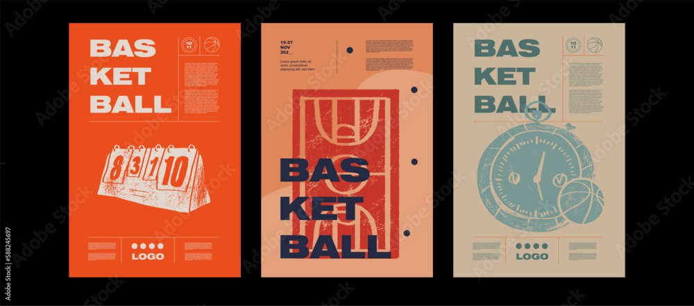 Basketball field, timer, score. Collection of basketball designs in ...