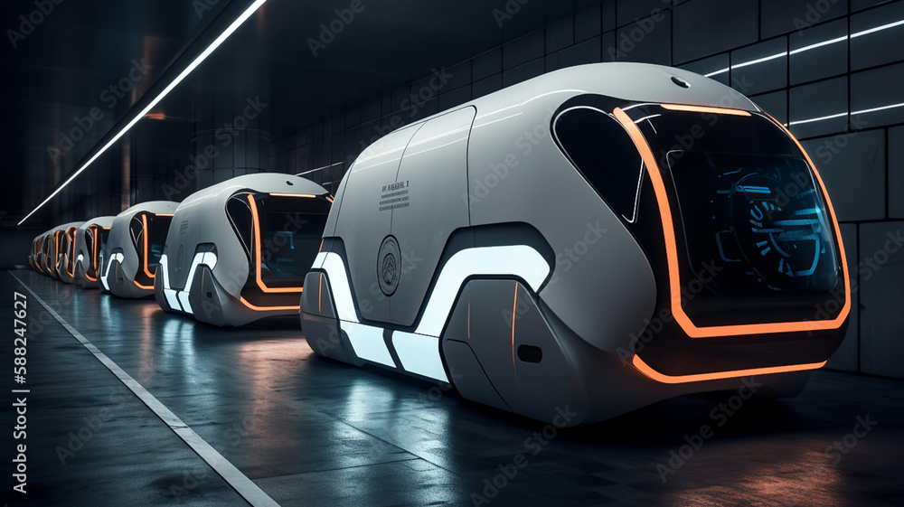 Autonomous vehicle for public transport, connected pods, advanced ...