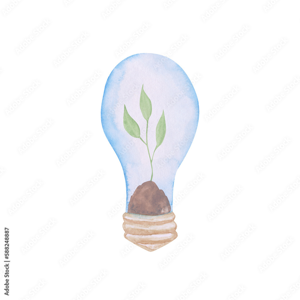 Light bulb with plant sprout isolated on a transparent background ...