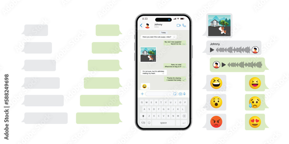Social Messenger UI Design. Smart Phone with messenger chat screen and ...