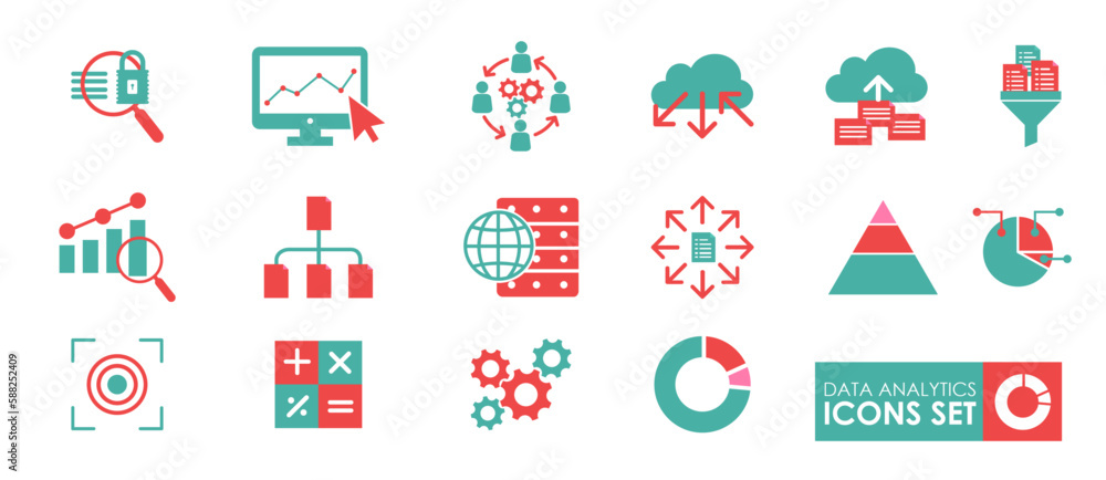 Set of Data analytics icons. Data analytics icon set. Solid icons ...
