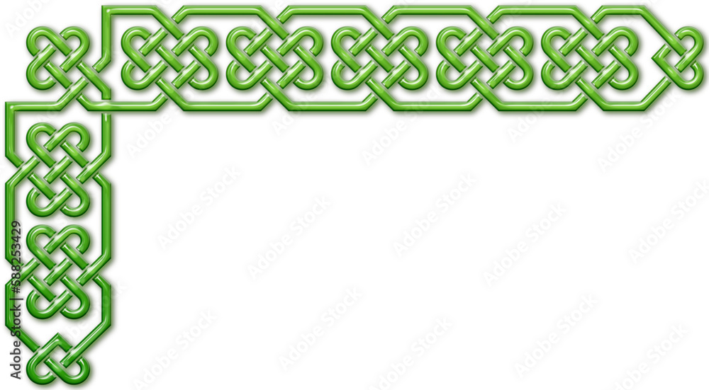 L-shaped frame with Celtic knots, green. L-shaped border made with ...