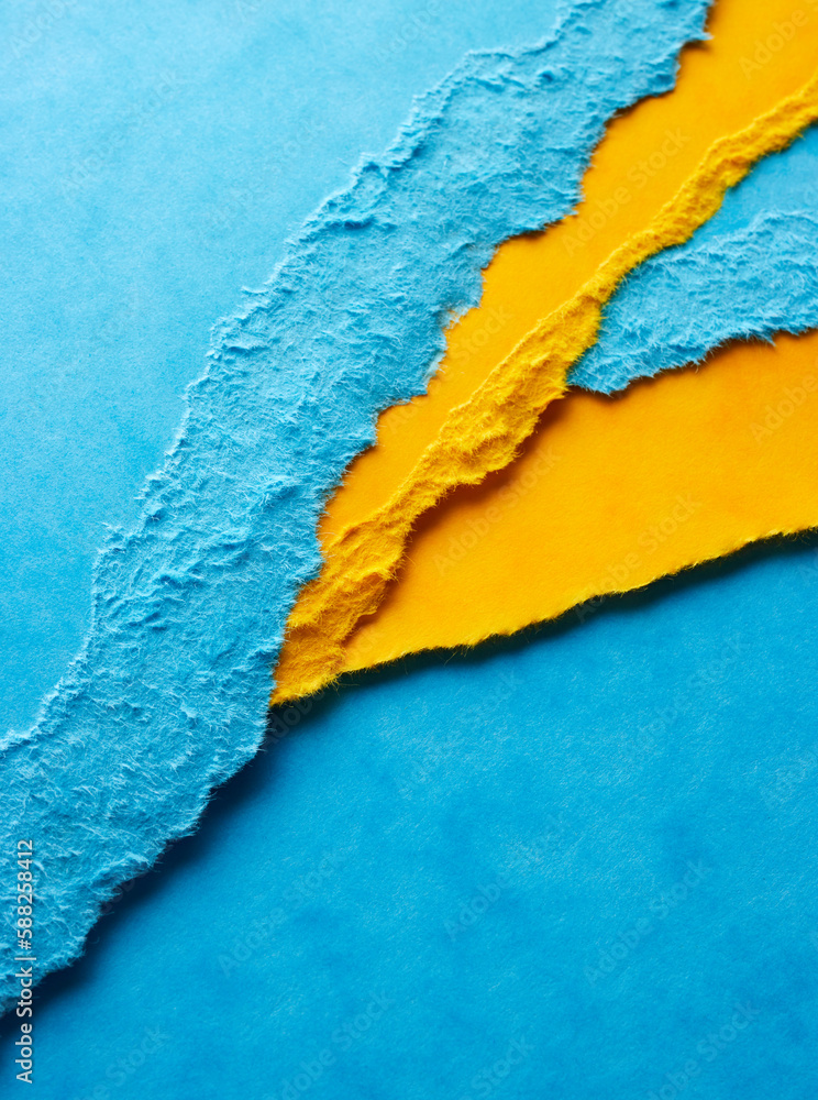 Ripped paper sheets. Background in blue and yellow colors Stock Photo ...