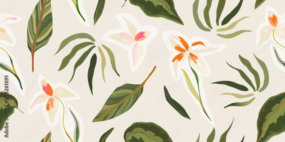 Modern abstract flowers collage pattern. Bright contemporary print ...