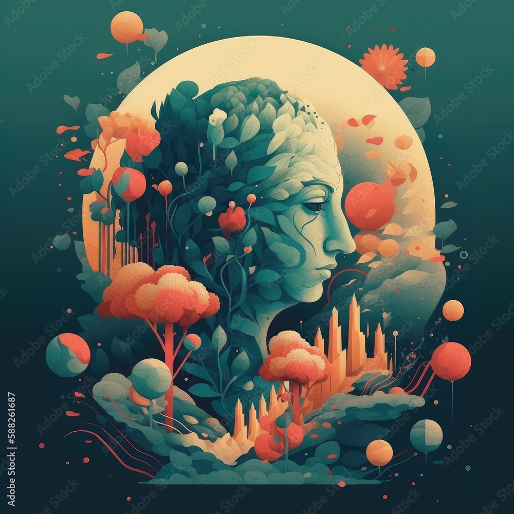 Illustration of a surreal nature, incorporating dreamlike elements and ...