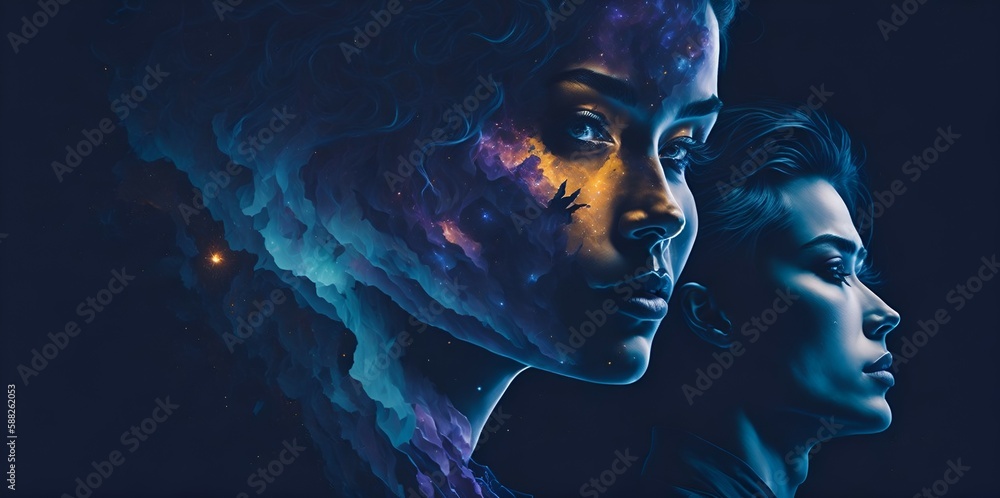 Baby, you are space, Double exposure illustration of couple, the space ...