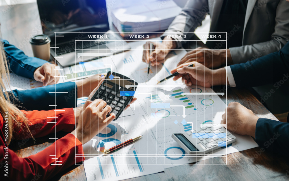 Businessman hand Project manager working and update tasks and Gantt ...