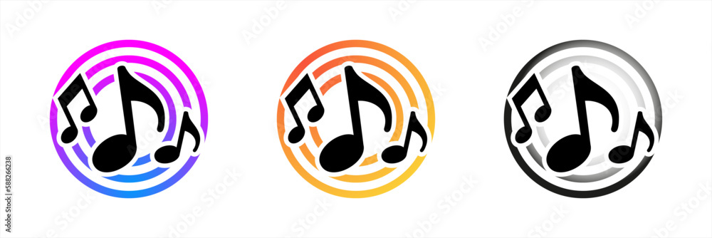 Music notes icon. Musical key signs. Color icons vector set. Vector ...