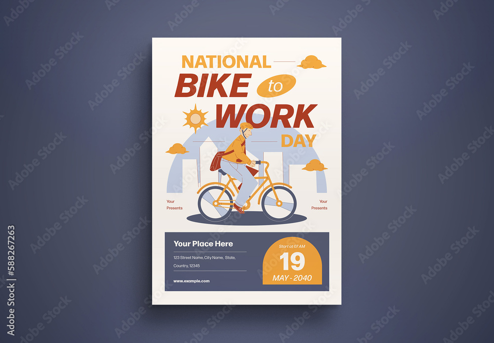 White Flat Design National Bike to Work Day Flyer Layout Stock Template ...