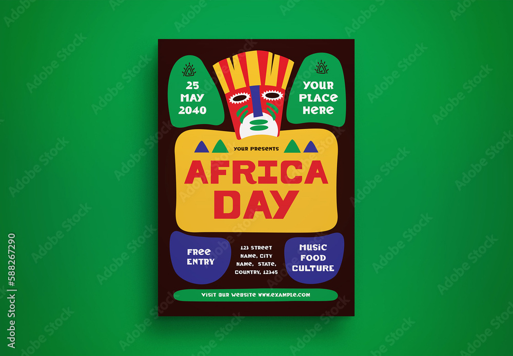 Brown Flat Design Africa Day Flyer Layout Stock Template | Adobe Stock