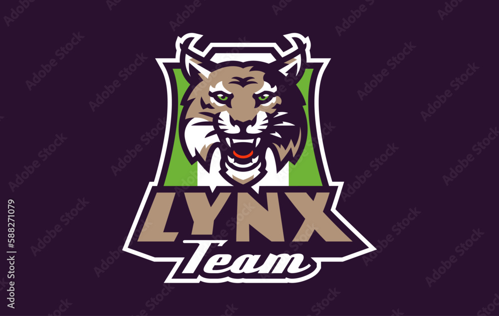 Sports logo with lynx mascot. Colorful sport emblem with lynx, bobcat ...