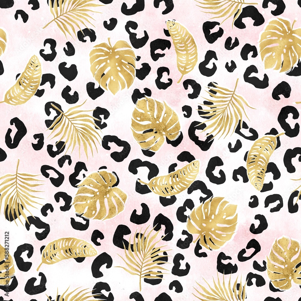 Tropical seamless pattern, safari background, cheetah pattern, exotic ...