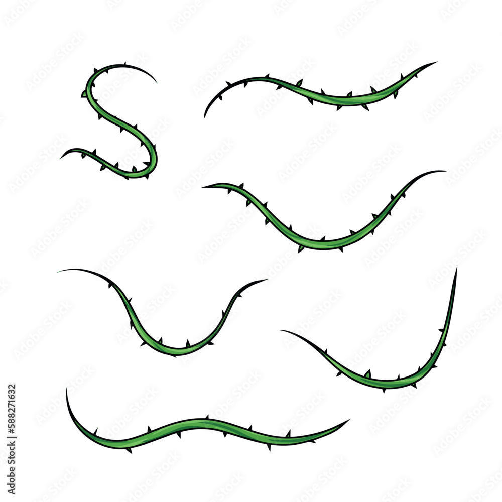 Shape of sharp liana vines. Jungle thorn branch. Forest twisted ...