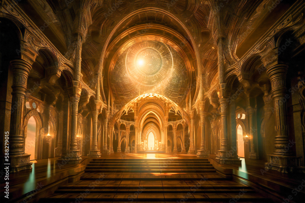 ภาพประกอบสต็อก Fantasy big hall in heaven or in a spiritual dimension ...