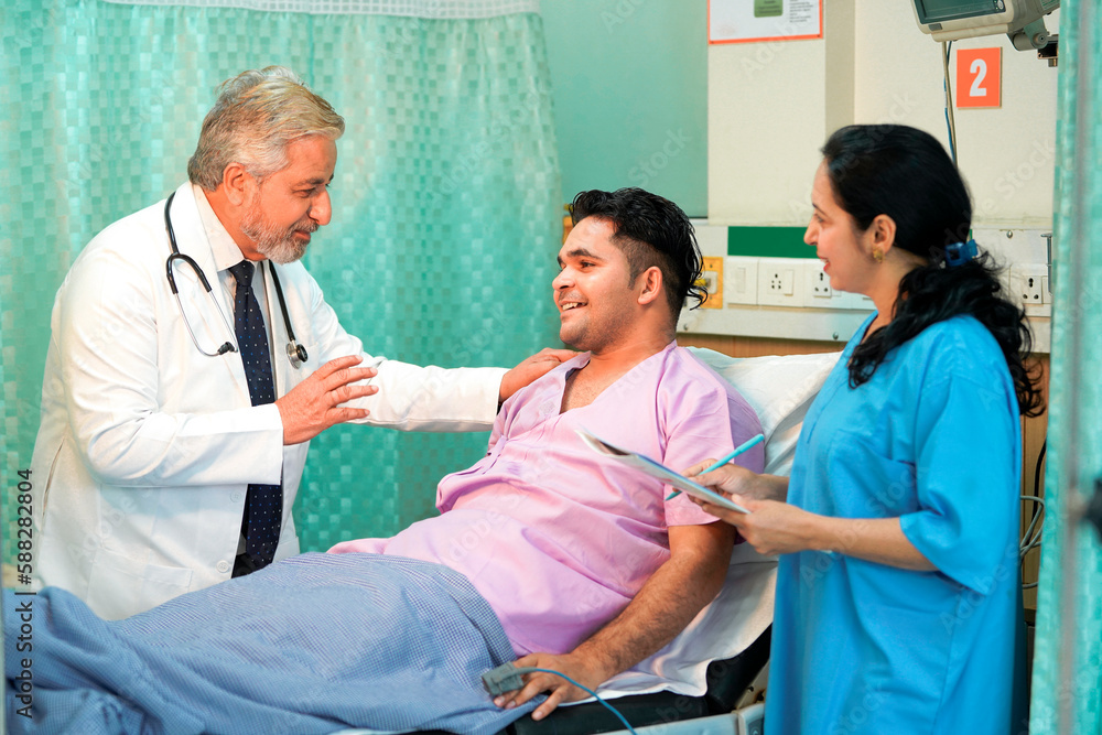 Doctor helping and support to patient while medical examination. trust ...