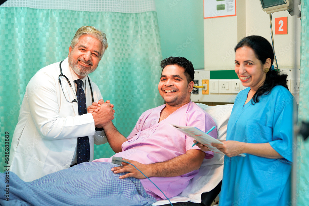 Doctor helping and support to patient while medical examination. trust ...