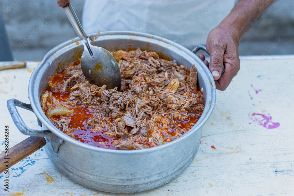 Birria de carnero, typical dish from jalisco, Mexico. Ram meat in an ...