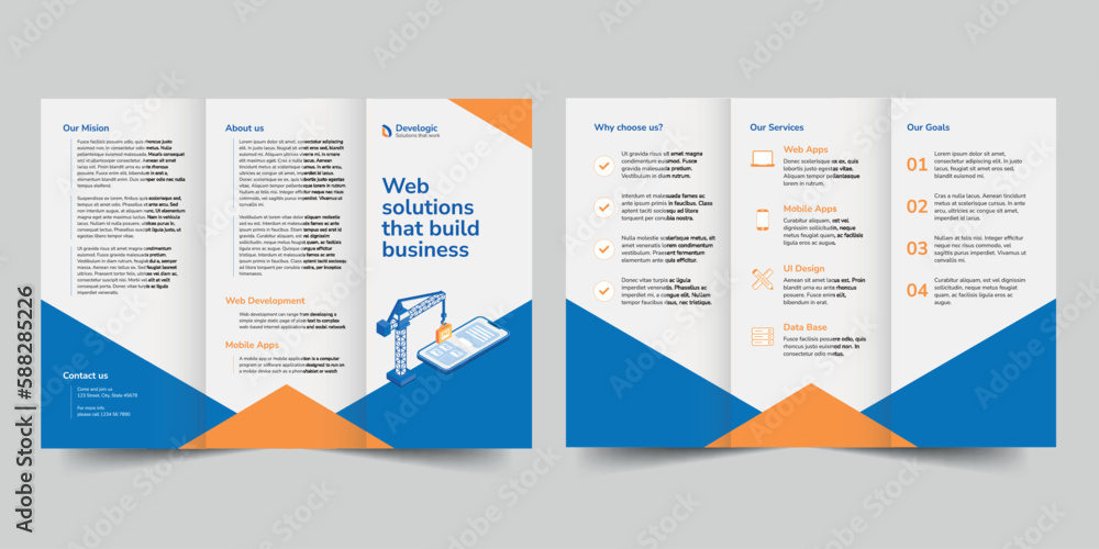 Web And Mobile App Development trifold brochure template. A clean ...