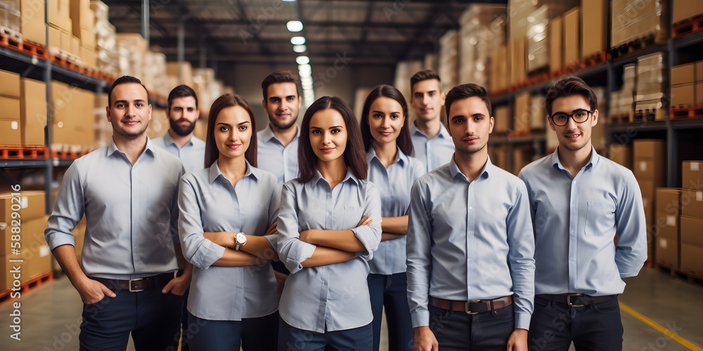 delivery service, logistic business and people concept. happy ...