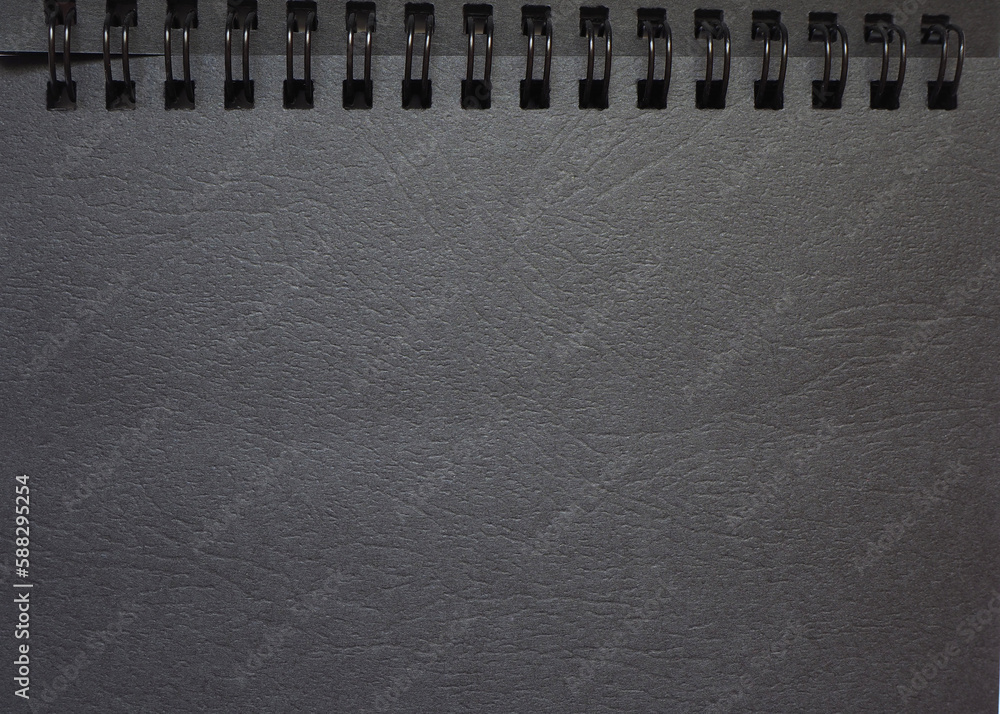 Blank black page with spiral. Black leather texture background. Stock ...