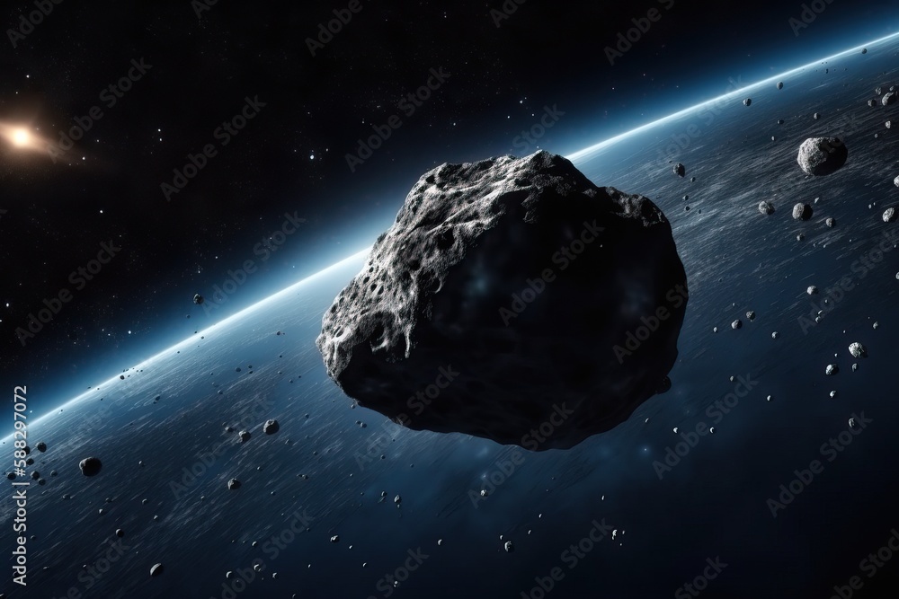 The flight of a comet over the planet, a comet in space, a meteor and ...