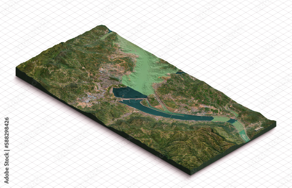 3d model of Three Gorges Dam in China. Isometric map virtual terrain 3d ...