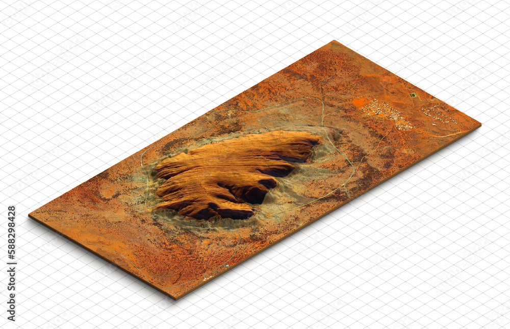 3d model of Uluru, or Ayers Rock, Rock in Australia. Isometric map ...