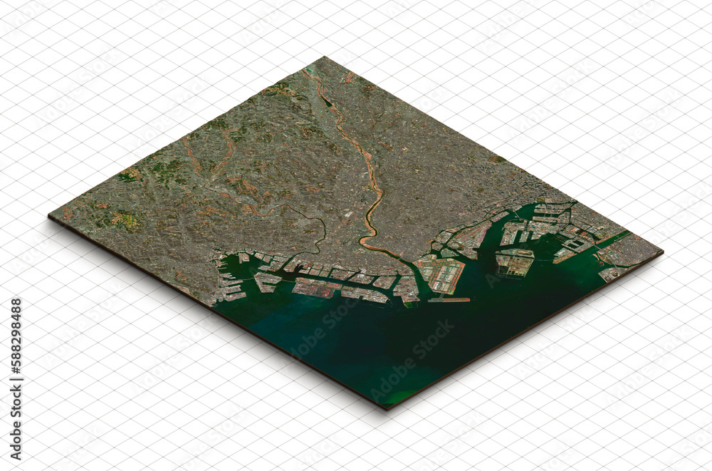 3d model of Haneda, Ota city, Japan. Isometric map virtual terrain 3d ...