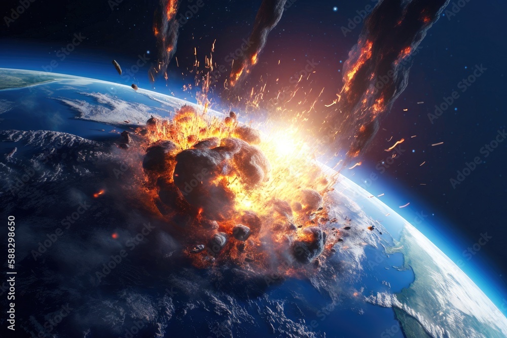 Impact of a fireball coming from space hitting the planet earth ...
