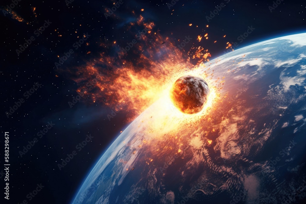 Impact of a fireball coming from space hitting the planet earth ...