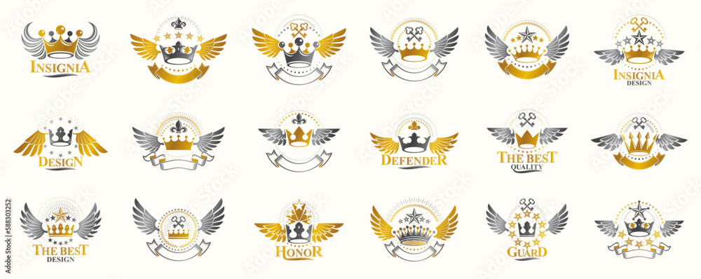 Vetor de Crowns vintage heraldic emblems vector big set, antique ...