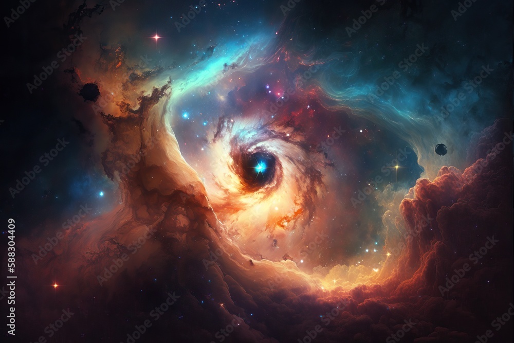Nebula in space, stars and planets in cosmic nebula, bright light from ...