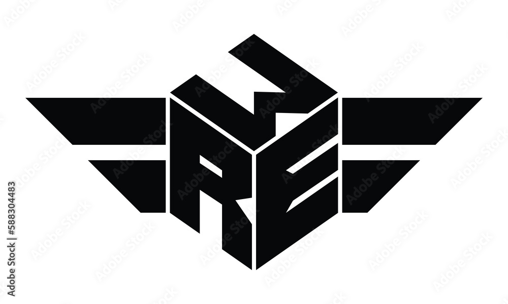 WRE three letter gaming logo in polygon cube shape logo design vector ...