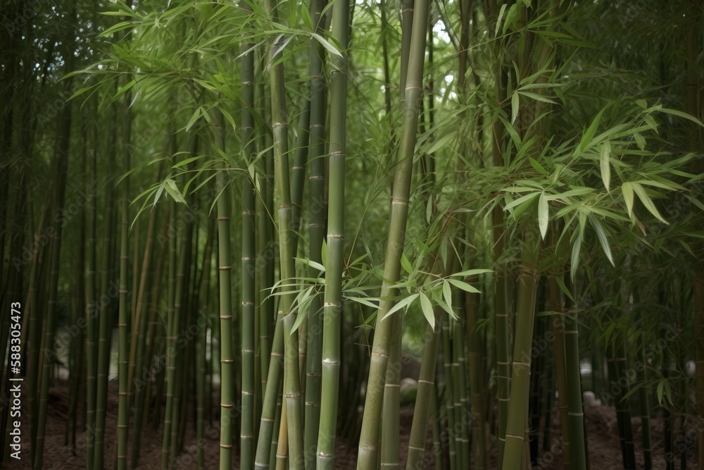 a tall bamboo tree with lots of green leaves on it's branches in a ...