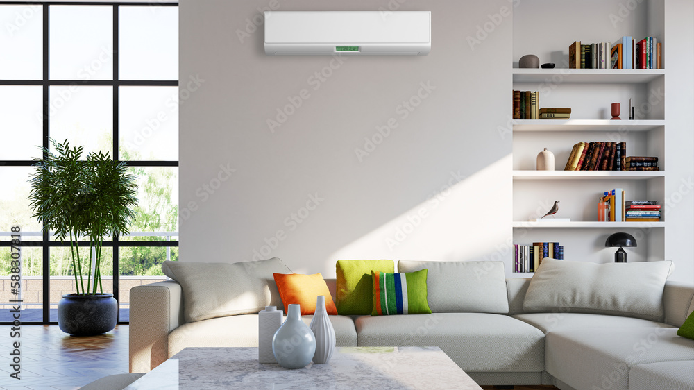 large luxury modern bright interiors living room with air conditioning ...