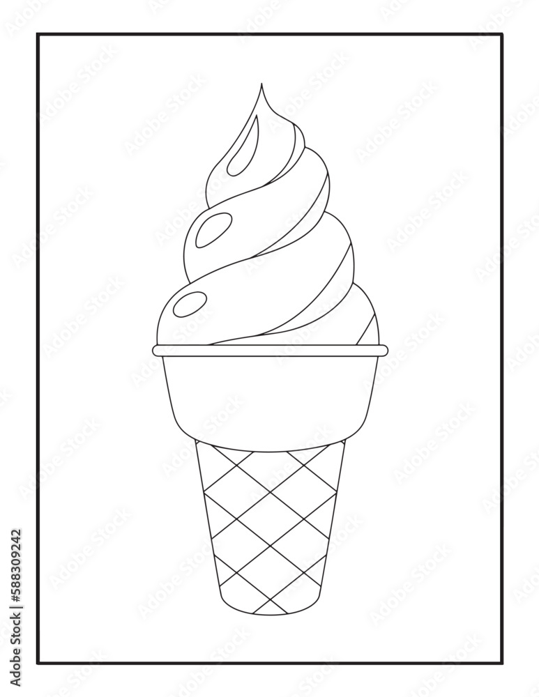Coloring page - ice cream lolly. Triple scoop ice cream with sprinkles ...