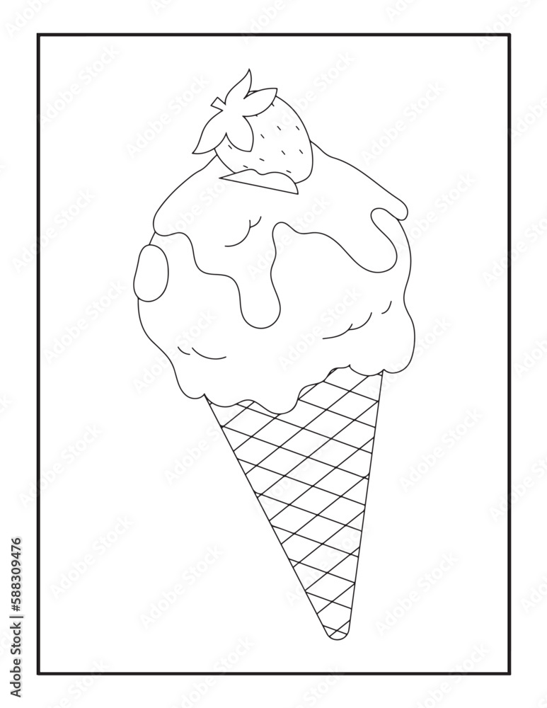 Coloring page - ice cream lolly. Triple scoop ice cream with sprinkles ...
