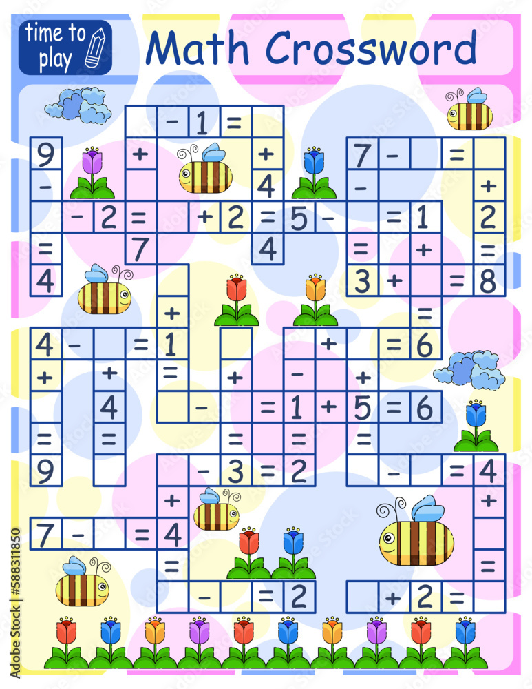 Math Crossword puzzle for children. Addition and subtraction Stock ...