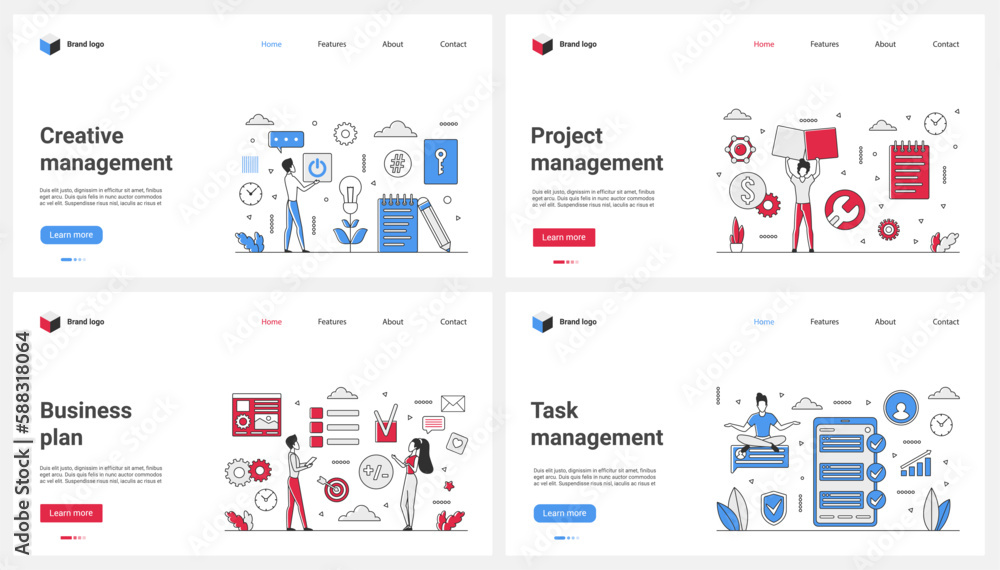 Project management, business plan and list task set vector illustration ...