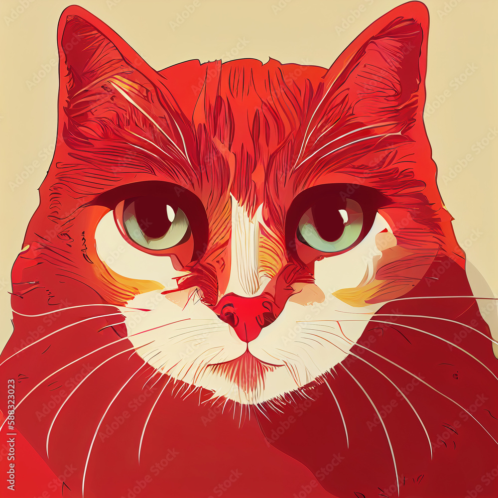 Stylized portrait of a cute red cat. Full face view. AI-generated Stock ...
