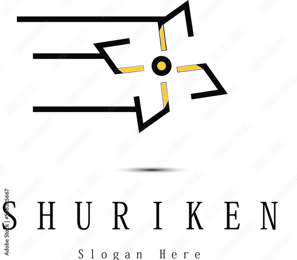 3d logo illustration. shuriken in black and orange line style. japanese ...