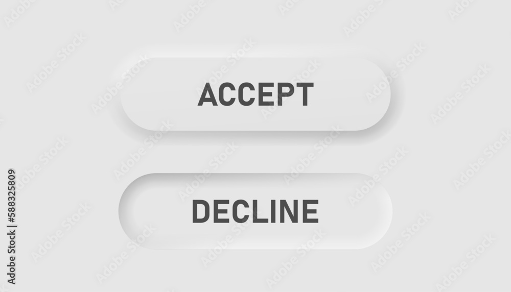 Accept and decline buttons icon in neumorphism style. Icons for business, white UI, UX. Yes, no ...