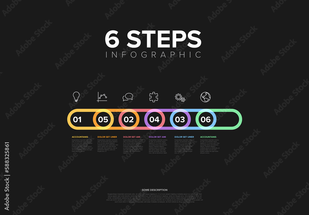 Six rounded horizontal steps elements template made from thick line ...