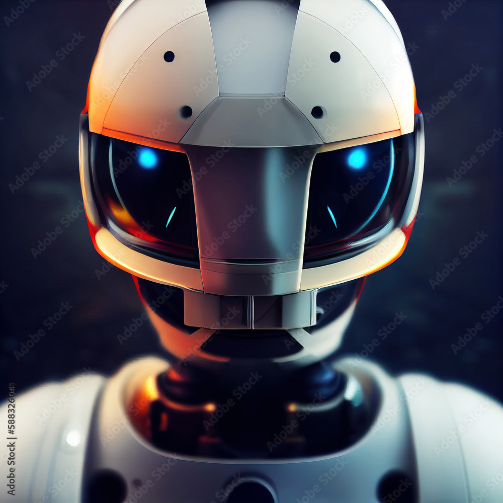 Robot in outer space. Cyborg closeup portrait. Fictional creature ...