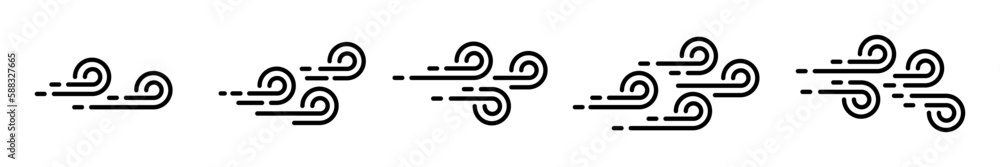 Wind icon set. Wind blowing icons. Wind flow symbols. Air waves ...