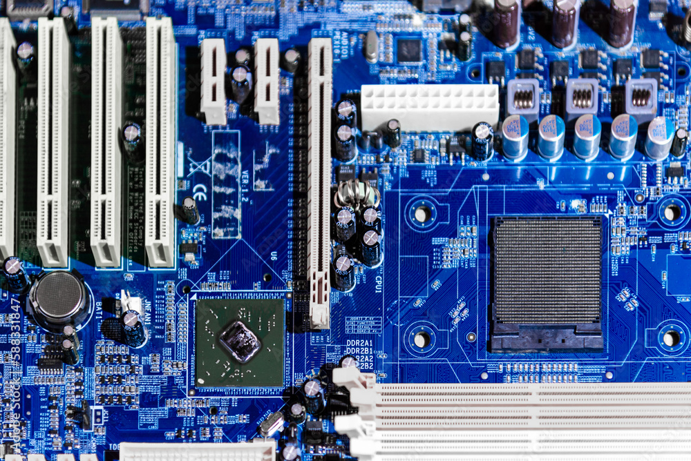Computer motherboard with cpu sockets of a pc. Electronic system ...